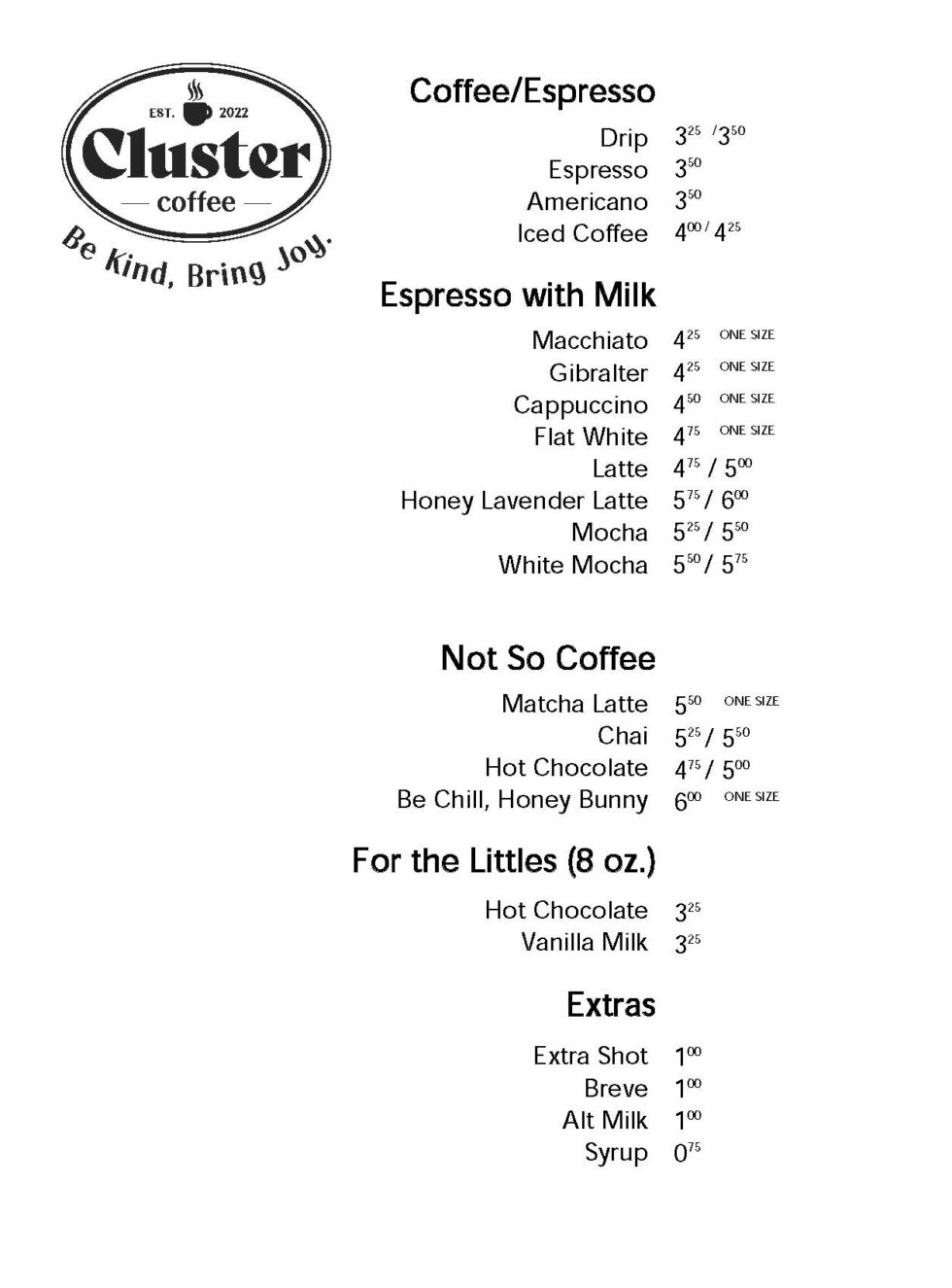 Menu Page | Cluster Coffee